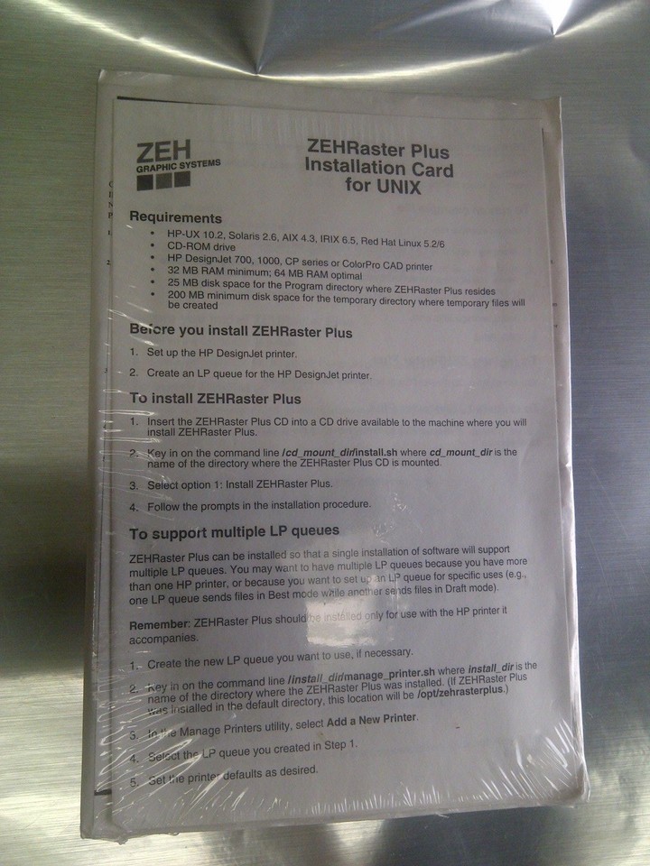 Zehraster plus HP DesignJet 700 / 1000 Plotter Printer (((Set Up CD ...