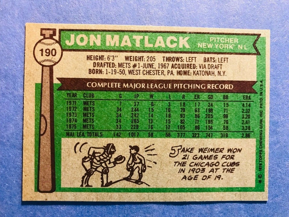 SIGNED JON MATLACK AUTOGRAPHED 1976 TOPPS BASEBALL CARD - METS | eBay