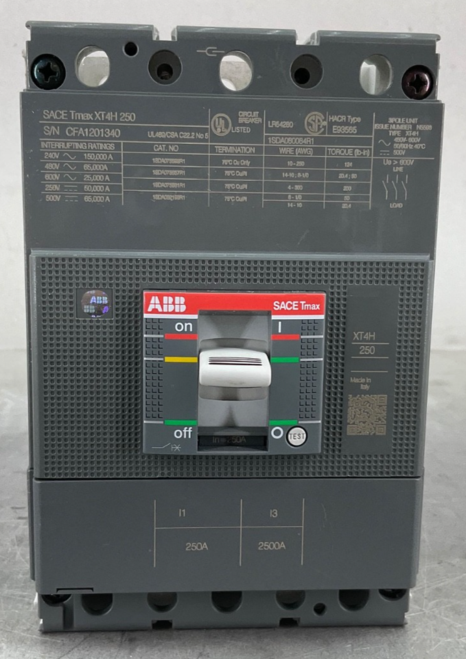 ABB XT4HU3250AFF000XXX TMAX CIRCUIT BREAKER 250 A 3P 600V NEW | eBay