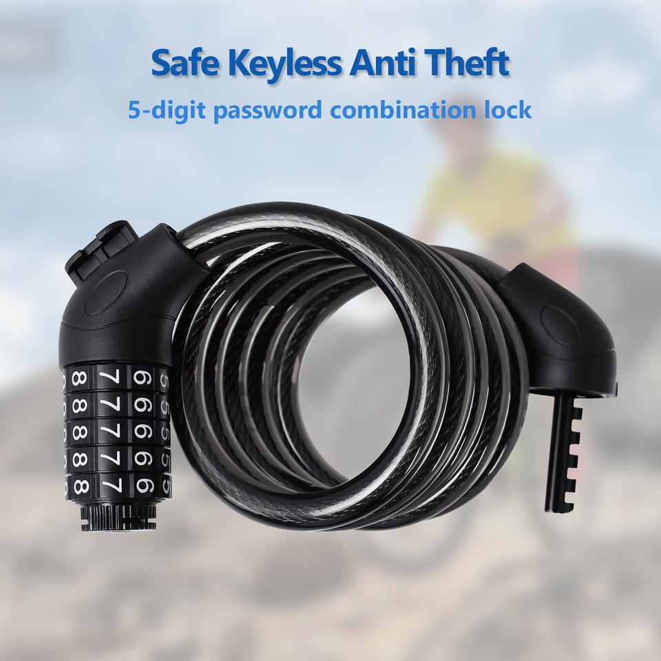 Heavy Duty Bike Lock 5-Digit Combination Password Bicycle Cable High ...