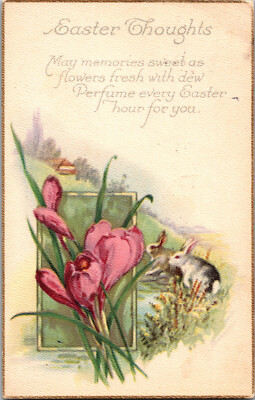 Easter Thoughts 1925 Postcard Vintage Poem Crocuses Rabbits | eBay