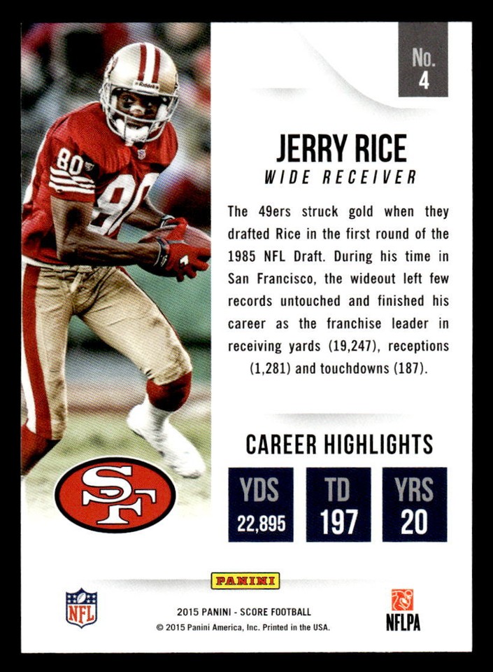 2015 Score #4 Jerry Rice All-Time Franchise Red NMMT | eBay