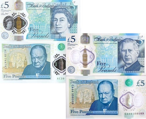 Great Britain Set 2 UNC 5 Pound 2015 & 2023 P 394 398 Polymer QEII King ...