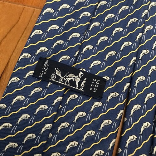 Hermes Tie Silk BLUE FISH Necktie Tie Japan France MEN USED FEDEX | eBay