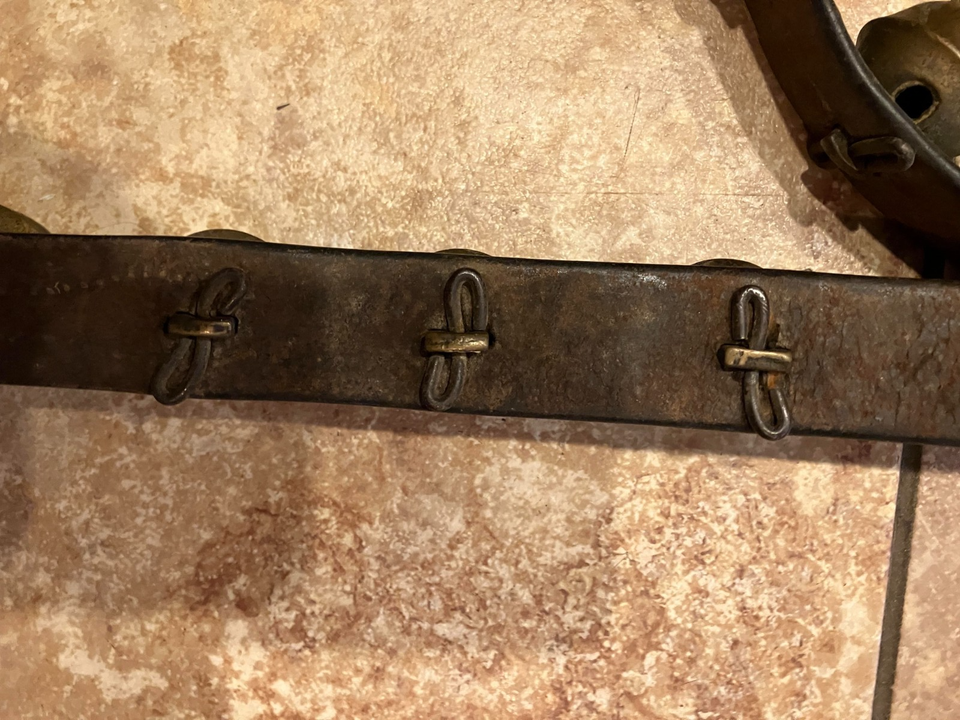 Antique Vintage 38 Etched Sleigh Bells on a 92" Leather Strap ...