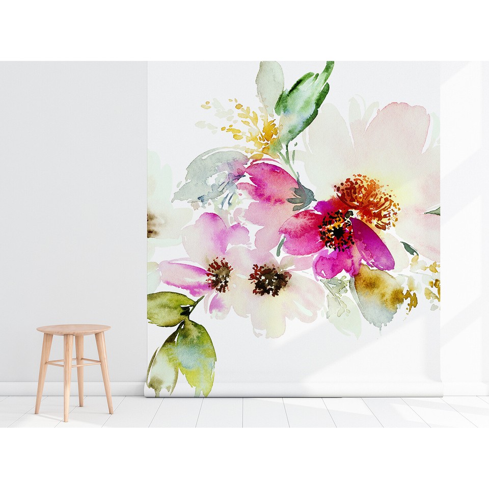 Wall Mural Sticker Watercolor Flowers Floral Nursery Removable ...