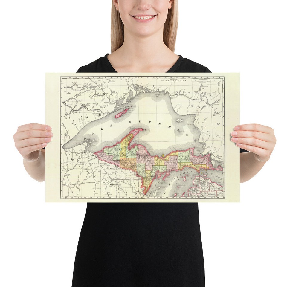 Michigan UP Map (1897) Old MI Upper Peninsula & Lake Superior Atlas ...
