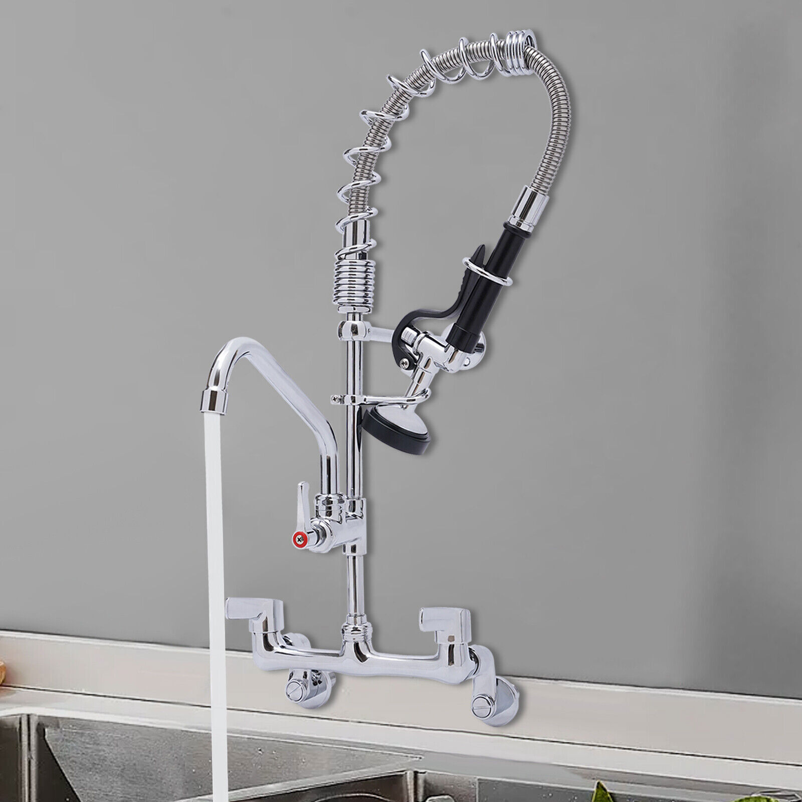 Commercial Kitchen Faucet Restaurant Center 360° Rotatation w/ Pull ...