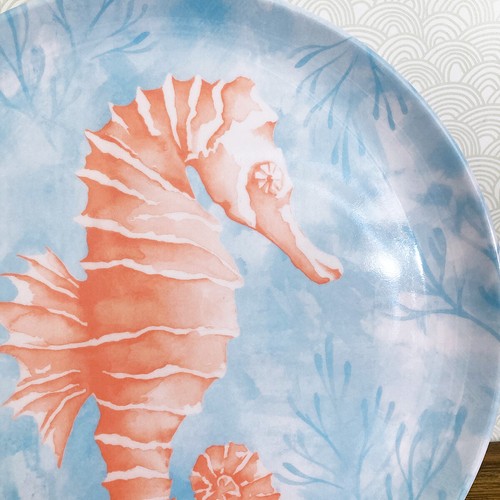 Sea Life Plates Set 4 Melamine 11" Indoor Outdoor Beach Nautical | eBay