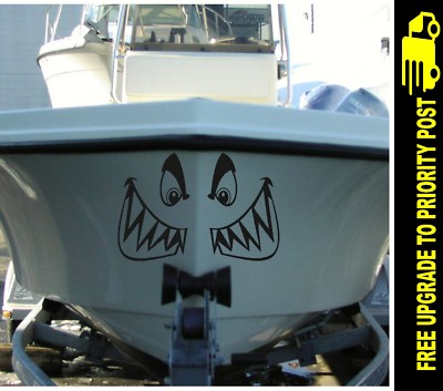 Boat DECAL STICKERS BOW Sharks Give ya boat TEETH marine grade Pair ...