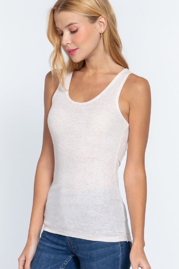 Round Neck Racerback Ribbed Tank Top Soft Stretch Thin Cotton Fitted ...