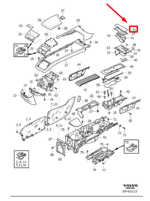 VOLVO S60 MK3 Aschenbecherabdeckung vorne Mittelkonsole 31497147 NEU ...