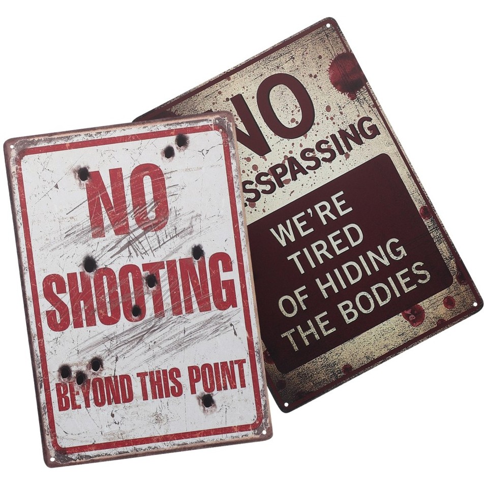 2pcs Home Use Office Use Warning Sign Board Iron Retro Caution Sign ...