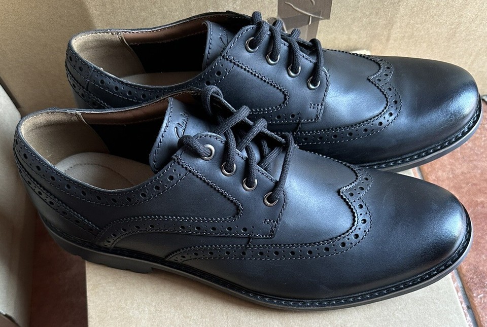 CLARKS CURINGTON WING MEN’S BLACK LEATHER SMART NON-SLIP BROGUE SHOES ...