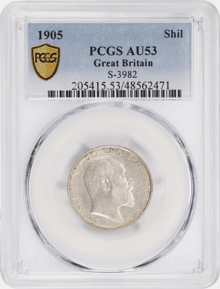 ENGLAND EDWARD VII 1905 1 SHILLING SILVER COIN, PCGS CERTIFIED AU-53 ...