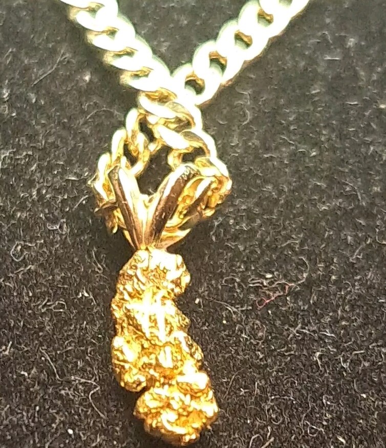 10k Gold 22" Link Chain Necklace Real Alaskan Gold Nugget Pendant | eBay