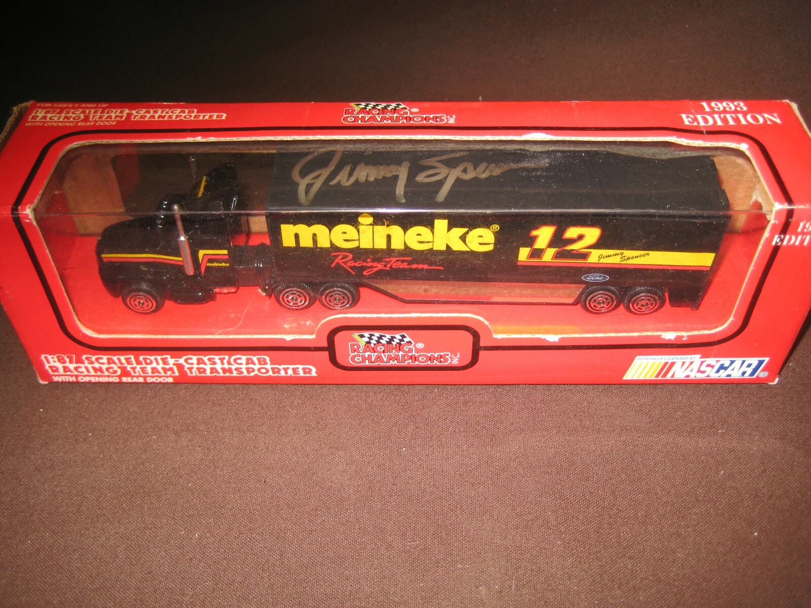 1993 RACING CHAMPIONS #12 JIMMY SPENCER AUTOGRAPHED MEINEKE TRUCK COA ...