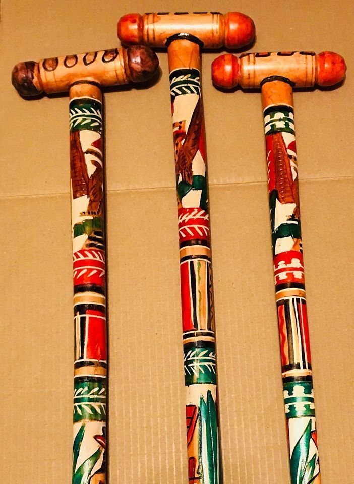 T Handle Hand Carved Painted Authentic Mexican Walking Cane Stick Staff ...