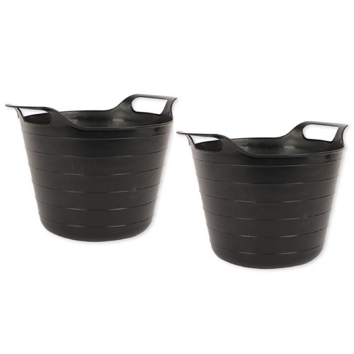 2 PACK Black Heavy Duty Small 7L Flexi Plastic Garden Tool Plant Carry ...