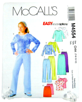 McCall's Easy Sewing Pattern M4554 Girls' Tops Pants Skirt CHH 7-8-10 ...