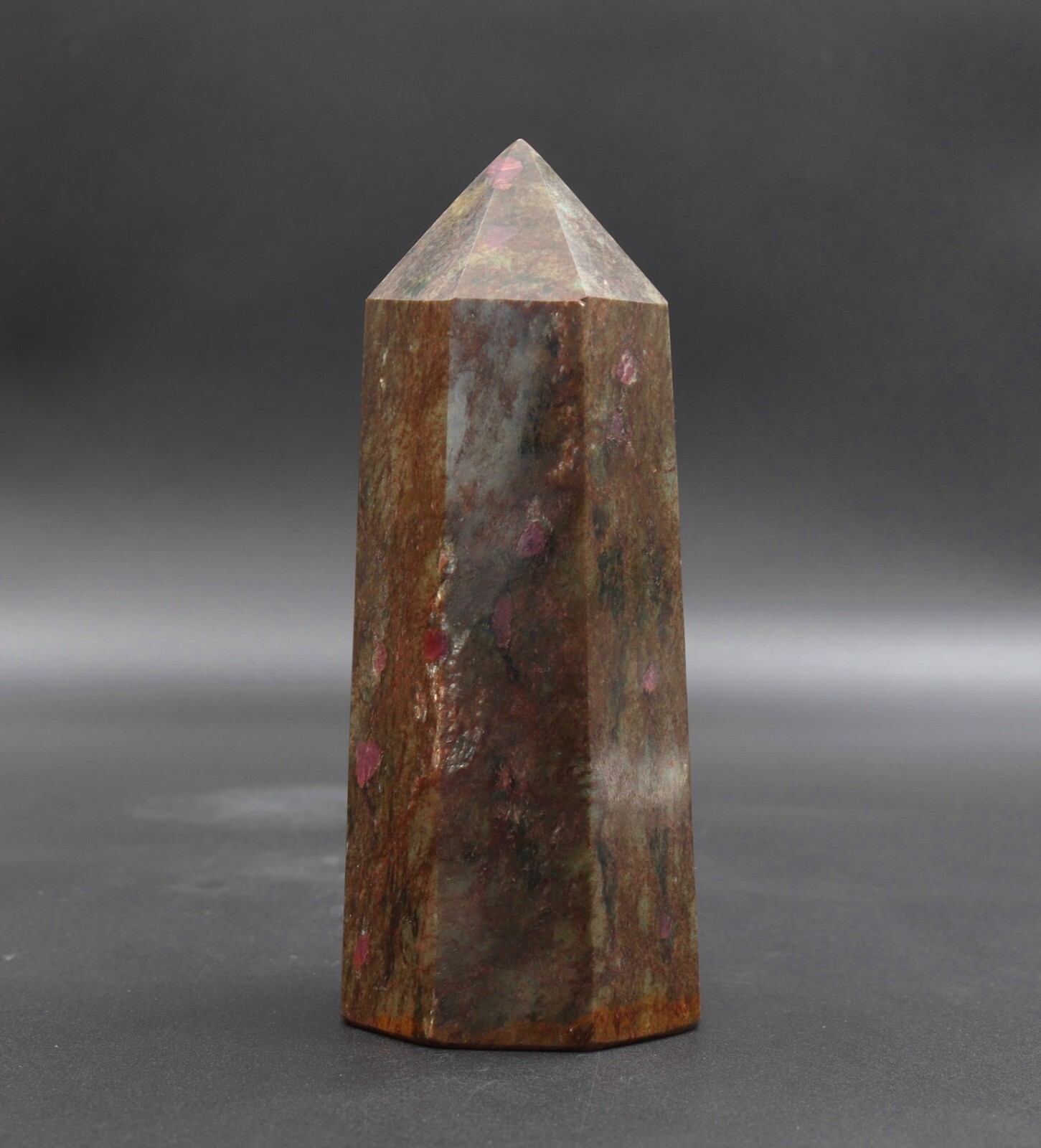 130MM Pink Ruby In Fuchsite Tower Crystal Healing Gemstone 8 Faceted ...