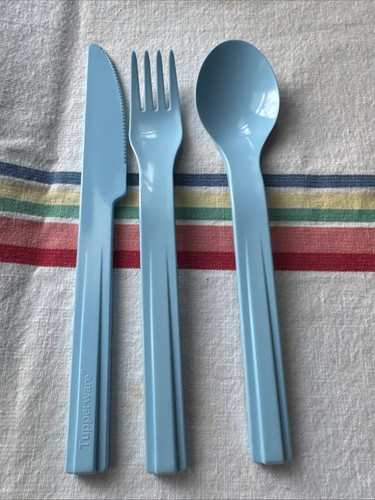 NEW Tupperware Outdoor Dining Cutlery 3pc Set Knife Spoon Fork~ Aqua | eBay