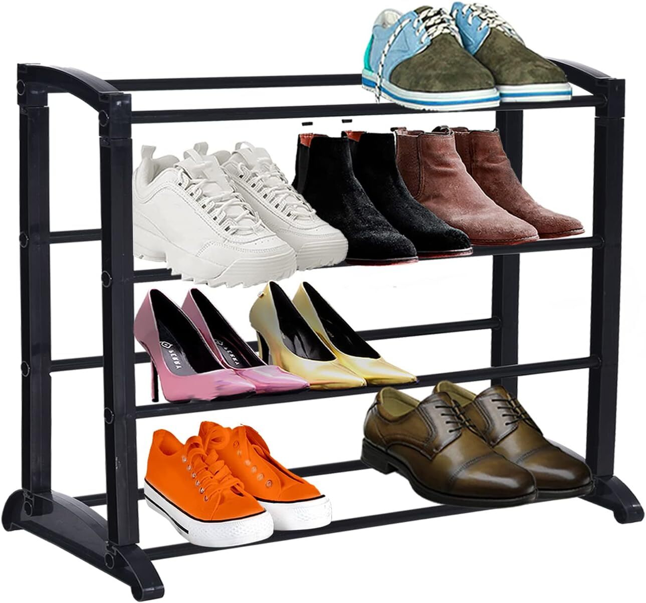 Knight 4 Tier Shoe Rack White & Black Extendable Stores up to 12 pairs ...