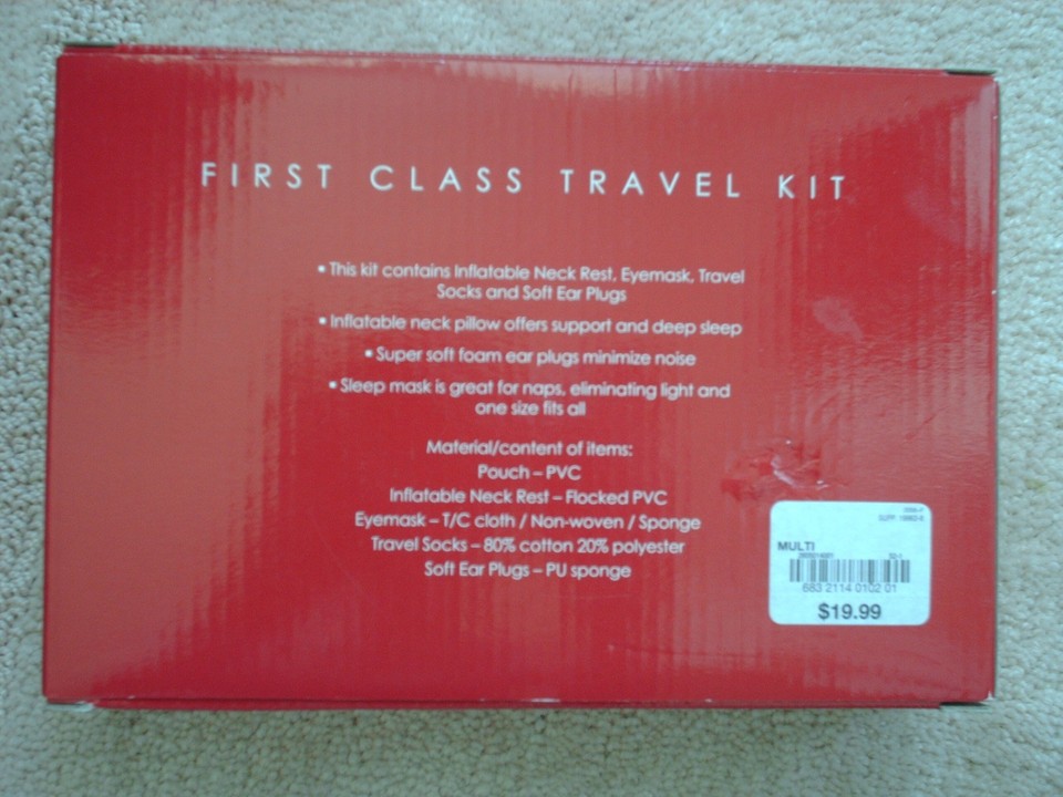 First Class Travel Kit Neck Rest Eyemask Travel Socks Soft Ear Plugs ...