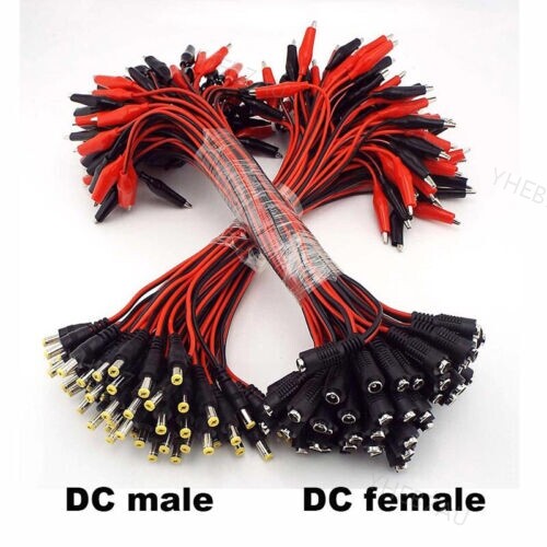Alligator Clip DC Female/Male Jack Connector Power Cable Cord 5.5mm x 2 ...