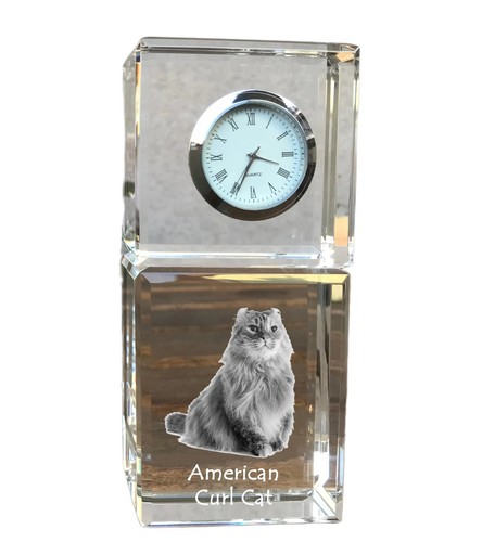 American Curl Cat - Crystal Clock With Image, Cat Image In Crystal ...
