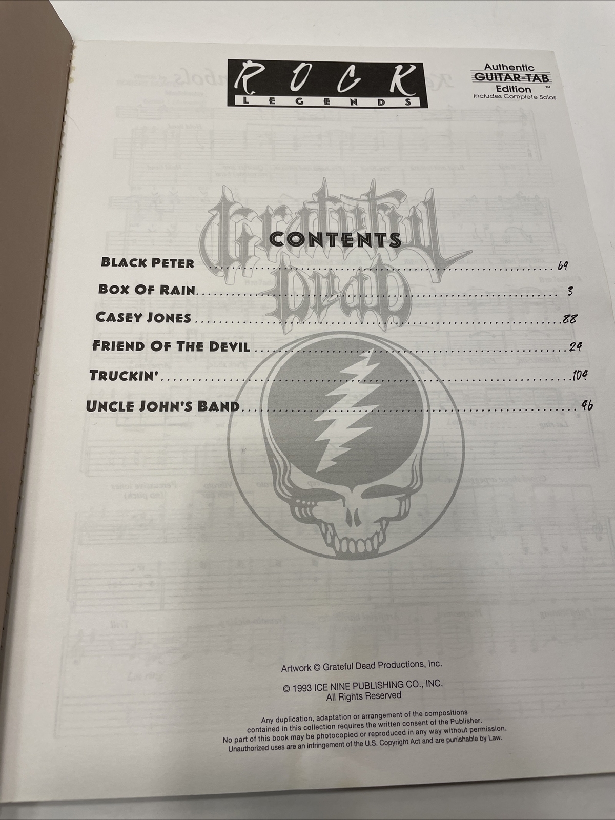GRATEFUL DEAD Rock Legends Guitar Tab Edition Songbook Vintage | eBay