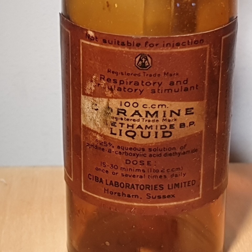 Antique Empty Coramine Glass Brown Medicine Bottle With Heart Stopper ...