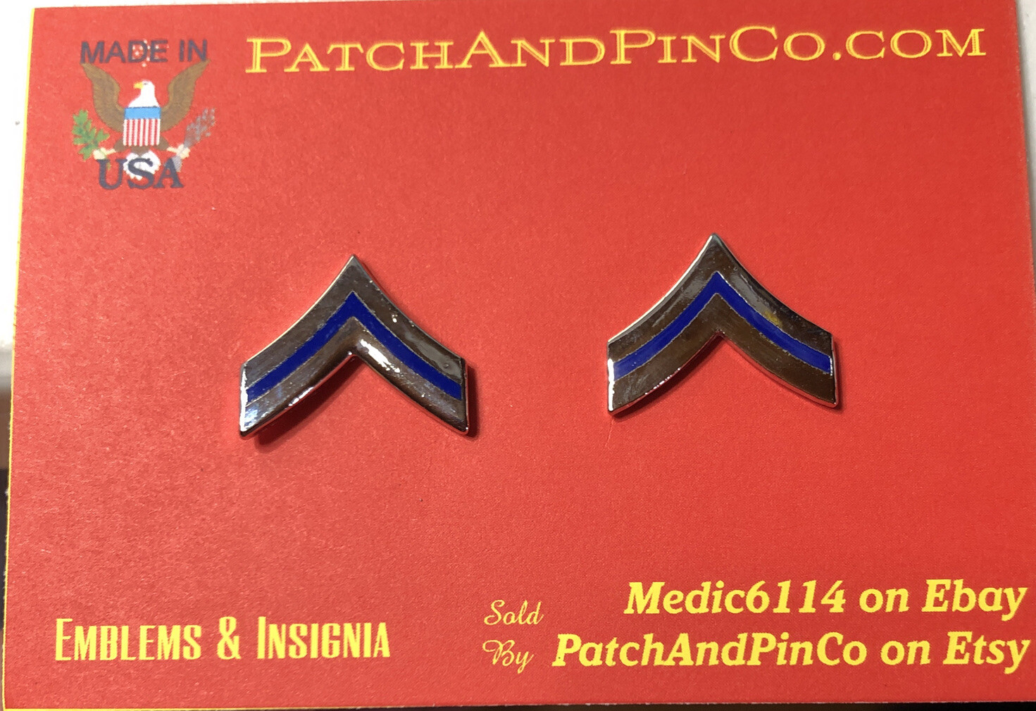 Corporal CPL Chevron BLUE ENAMEL Between Stripes Silver Pair Collar ...