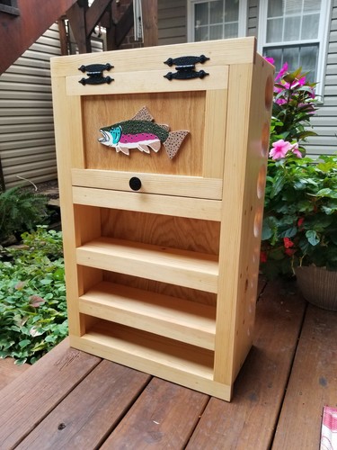 FLY ROD & REEL STORAGE CABINET - Choose your Trout species & Stain | eBay
