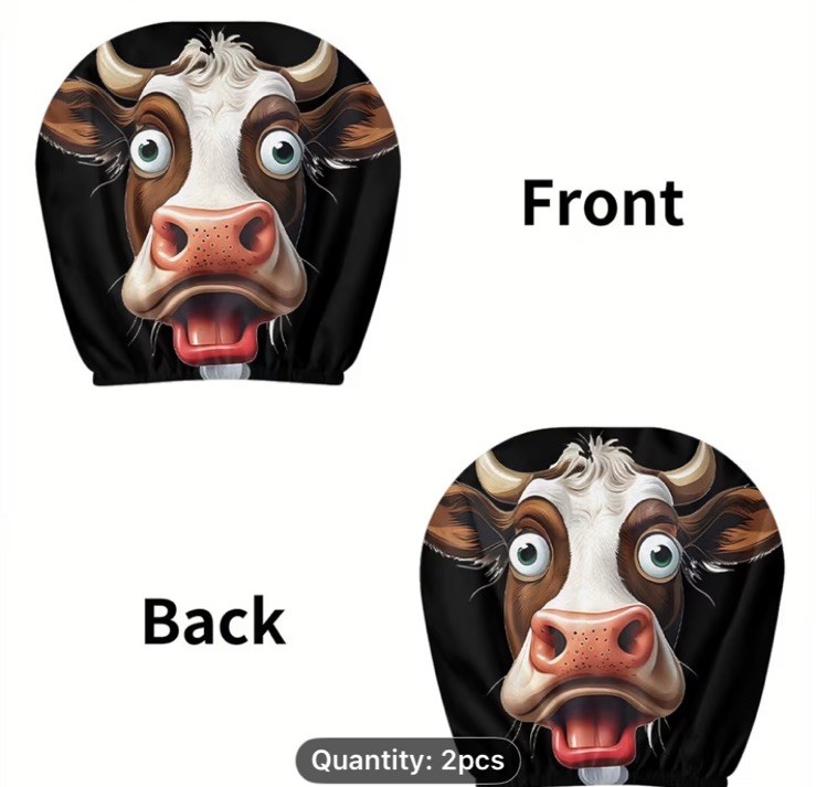 2 X Gormless Friesian Cow Car Seat Head Rest Covers Double Sided ...