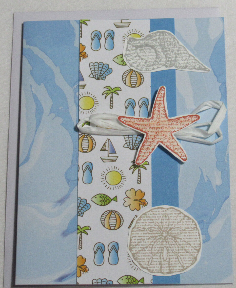 STAMPIN UP! Shells Starfish Handmade Card w/ envelope blue watercolor ...