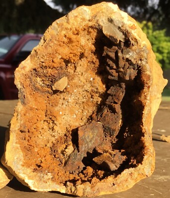 Gold Ore Specimen Quartz Geode from Mexico, large rusty pyrite crystal ...
