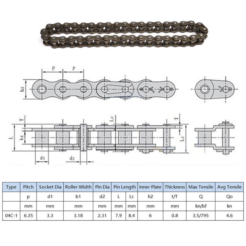 Steel #25 Roller Drive Chain Pitch 1/4" 6.35mm 04C Transmission Chain 0 ...