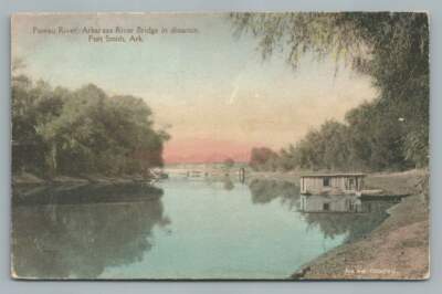 Poteau River FORT SMITH Arkansas River Bridge~Hand Colored Antique ...