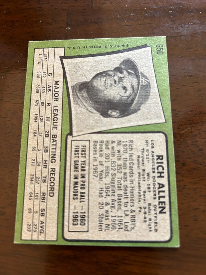 1971 Topps Rich Allen #650 Los Angeles Dodgers SP High Number EX | eBay