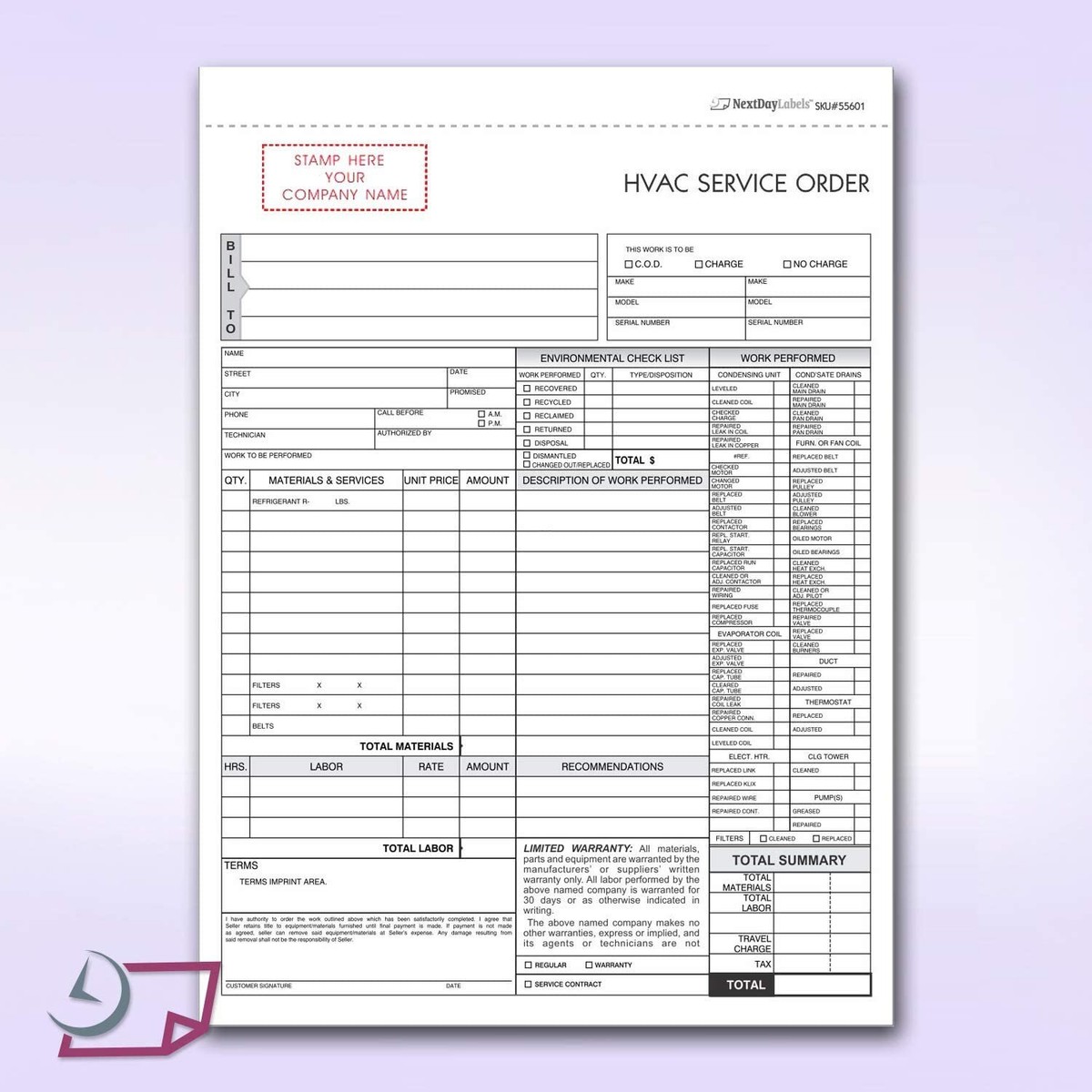 6532 Aka 65323 Hvac Service Order Forms With Checklist