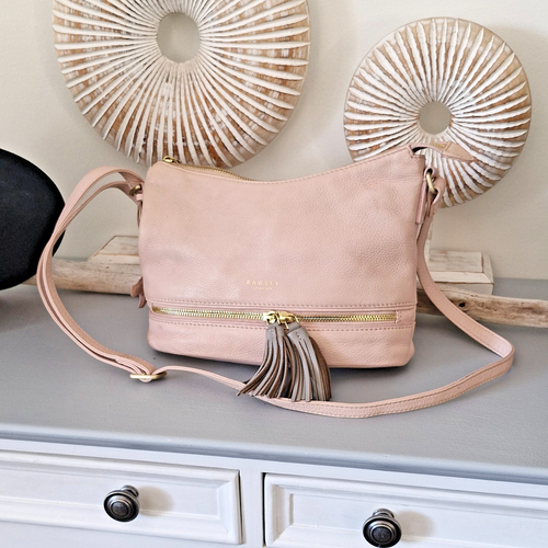 Radley London Pink Leather Crossbody Bag Tassel Zip Genuine Pebbled ...
