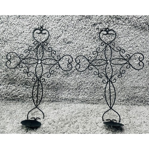 Cast Iron Wall Candle Cross Shaped Hanging Pillar Candle Holder Black ...