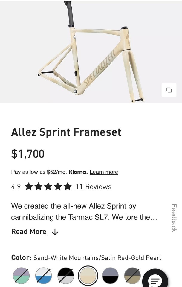 Specialized Allez Sprint Frame size 54 Sand White Mountains New In Box ...