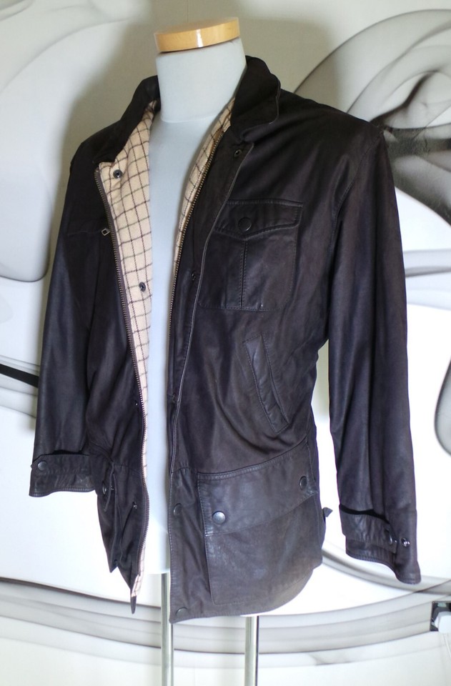 RARE Barbour BUSHMAN LEATHER HEAVY WARM WINTER JACKET COAT SIZE XL ...
