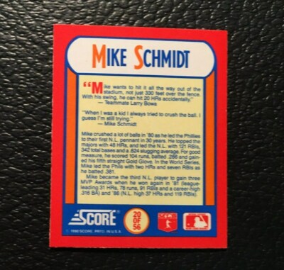 Mike Schmidt MAGIC MOTION 1990 Score Rookie & Traded MVP CARD #20 of 56 ...