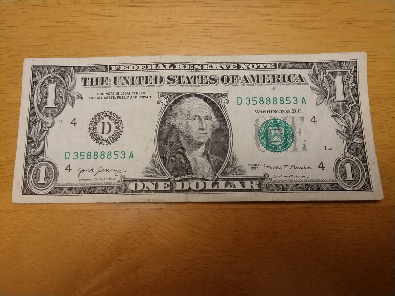 RADAR PALINDROME SERIAL NUMBER FANCY 35888853 $1 ONE DOLLAR BILL | eBay