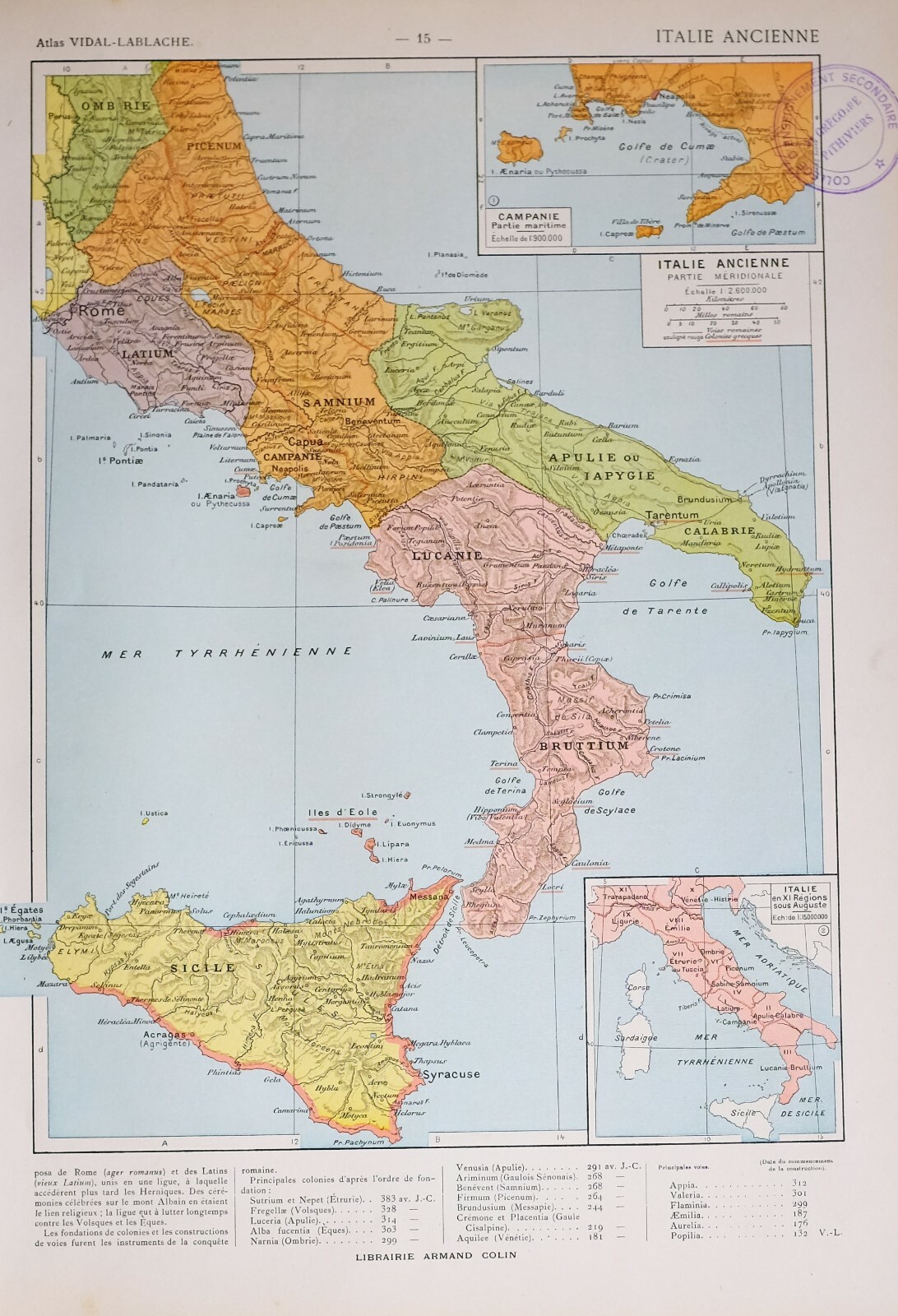 HISTORICAL MAP SOUTHERN ANCIENT ITALY SICILY SAMNIUM LATIUM ROME ...