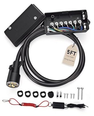 7-Way Trailer Cord with Waterproof 7-Gang Junction Box 5FT Trailer Cord ...