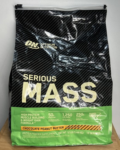 OPTIMUM NUTRITION SERIOUS MASS Chocolate Peanut Butter 12lb Protein ...